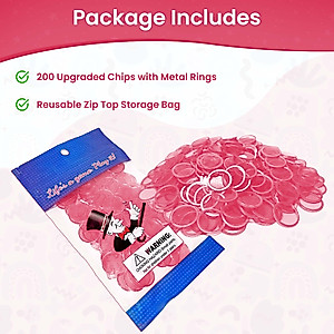 MR CHIPS Magnetic Bingo Chips with Metal Ring 3/4 Inch 200 Upgraded Pieces Pink Transparent - Available in 7 Colors A Reusable Storage Bag