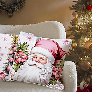 Harlang Christmas Pillow Covers 18x18 Set of 4 Farmhouse Christmas Decorations Snowman Wreath Santa Claus Tree Merry Christmas Hello Winter Holiday Decor Throw Cushion Case for Home Couch Pink