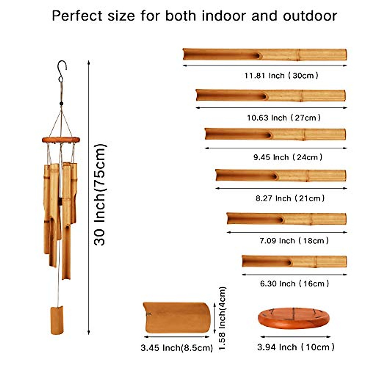 Bamboo Wind Chimes-30'' Wooden Wind Chimes for Outdoor & Indoor,Garden, Yark,Patio and Home Décor (30inch)