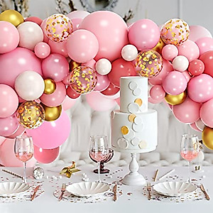 RUBFAC 159pcs Pink Gold Balloons Garland Arch Kit Pastel Pink White Gold Confetti Latex Helium Balloons for Confession Proposal Wedding Valentine's Day Girl Birthday Baby Shower Party Decorations