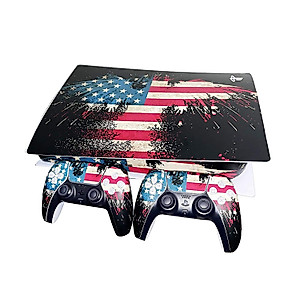 YK MALL PS5 Console PS5 Stickers Vinyl America Flag Skin Pattern Decals Skin Sticker for PS5 Playstation 5 Console and 2 Controller (Playstation 5 Digital Edition)
