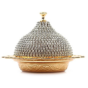 Alisveristime Coated Handmade Brass Sugar Chocolate Candy Bowl Serving Dish with Lid (Crystal Gold)