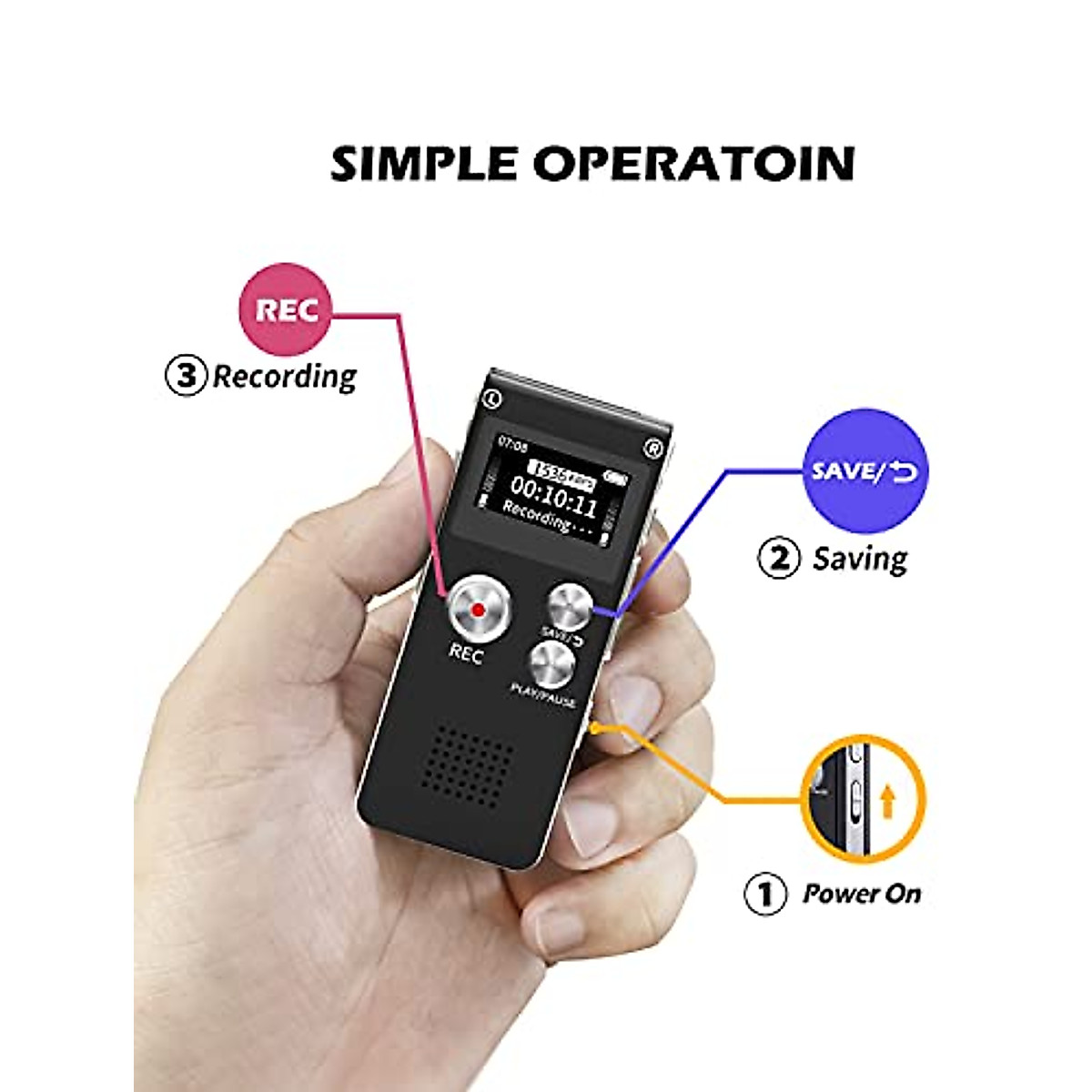 Digital Voice Recorder 16GB Voice Recorder with Playback for Lectures - USB Rechargeable Dictaphon Upgraded Small Tape Recorder