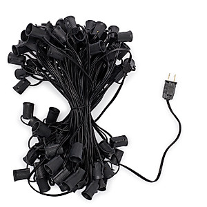 HLO Lighting 100' Black Light String for C9/E17 LED Bulbs, 12" Spacing Sockets for Christmas, Holiday, Patio, Event Lighting, Designed for LED Lights - SPT-1