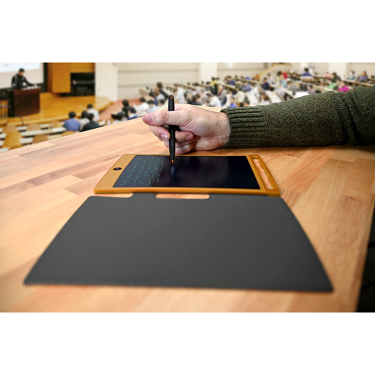 Boogie Board Jot Reusable Writing Tablet for Adults, 8.5 Digital Notebook with Instant Erase, Digital Notepad with Magnets, Note Taking Tablet for Work or School, Gold with Protective Folio