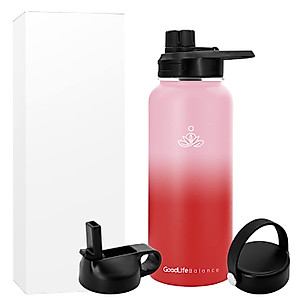 Good Life Balance Sports Water Bottle - 32oz, 3 Lids, Vacuum Insulated Stainless Steel, Keeps Liquids Hot or Cold with Double Wall Vacuum Insulated, Simple Thermo Mug, Metal Canteen, Sweat Proof