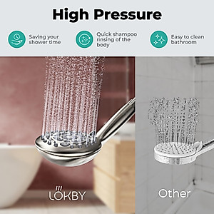 LOKBY Water Saving High Pressure Shower Head with Handheld Set - Detachable Rain Shower Head Set 6-Mode for Low Flow - Removable Hand Held Shower Head with Hose 59'' - No Tool 1-Min Install - Nickel