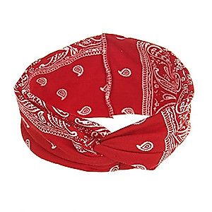 DINPREY Assorted Paisley Print Wide Bandana Knot Headbands Criss Cross Head Wrap Hair Band (4 Colors Pack A)