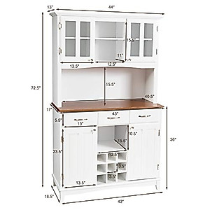 Giantex Buffet Hutch Cabinet, Kitchen Hutch Sideboard, Buffet Cabinet on Storage Island, Wood Kitchenware Server with 3 Large Drawers and 9 Wine Bottle Modulars (White)