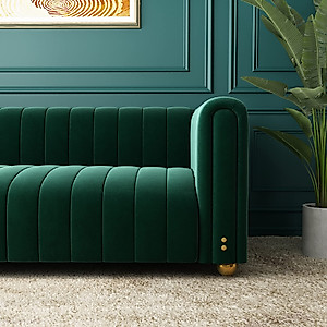 ANTTYBALE Tufted Couch Chesterfield Velvet Sofa Upholstered 81" W 3-Seater Comfy Sofa for Living Room, Bedroom, Office, Apartment (Green 2pcs)