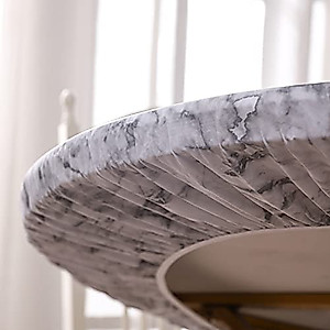 Round Vinyl Fitted Tablecloth with Flannel Backing Elastic Edge Design Table Cover Waterproof Oil-Proof PVC Table Cloth Stain-Resistant Wipeable for Round Table