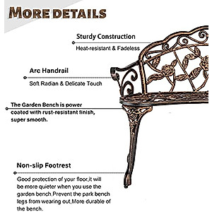 JOYBASE Outdoor Bench, Metal Patio Bench, Cast Iron Bench, Porch Bench, Cast Aluminum Bench, Garden Bench, Bronze
