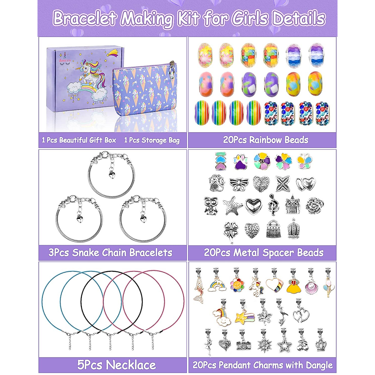 Anicco Jewelry Making Kit for Girls Age 8-12, with Pendant Charms, Bracelets and Necklace for DIY Crafts and Gifts
