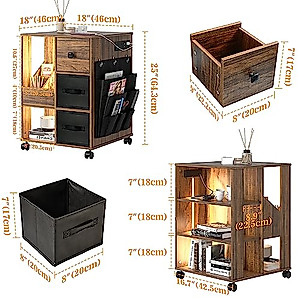 dnbss Nightstand with Charging Station, LED Nightstand with Drawers, Smart Nightstand with USB Ports, Modern Night Stand Bedside Table with Storage Shelves for Living Room, Bedroom, Brown