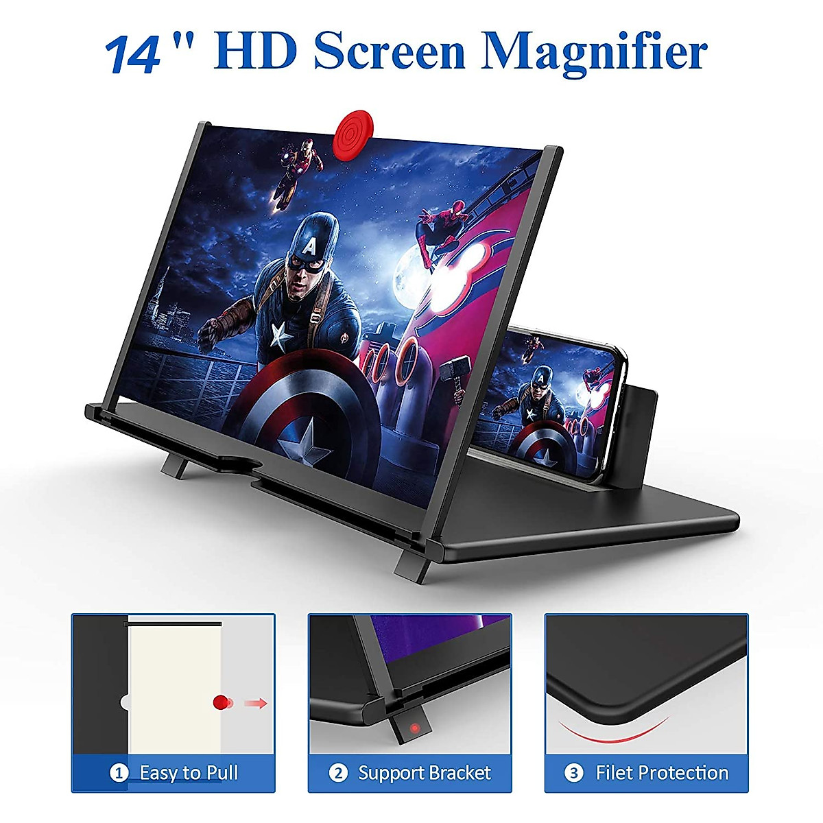 14" Screen Magnifier – 3D HD Cell Phone Magnifing Screen Enlarger Projector for Movies Videos and Gaming – Foldable Phone Stand Holder with Screen Amplifier Compatible with All Smartphones