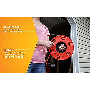 Yard Master 9940010 Outdoor Garden 120-Foot Extension Cord, Water Resistant, Durable 16 Gauge 2 Pronged, Highly Visible, 10 Amps, Lime Green & Woods E-102 Heavy Duty Cord Storage Wheel, 125-Foot