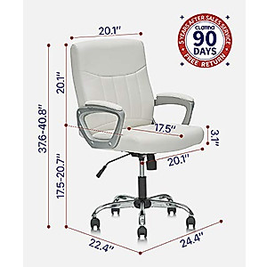 CLATINA Leather Office Executive Chair, Mid Back Computer Desk Chair with Lumbar Support and Padded Armrests, Ergonomic Adjustable Swivel Chair for Home, White