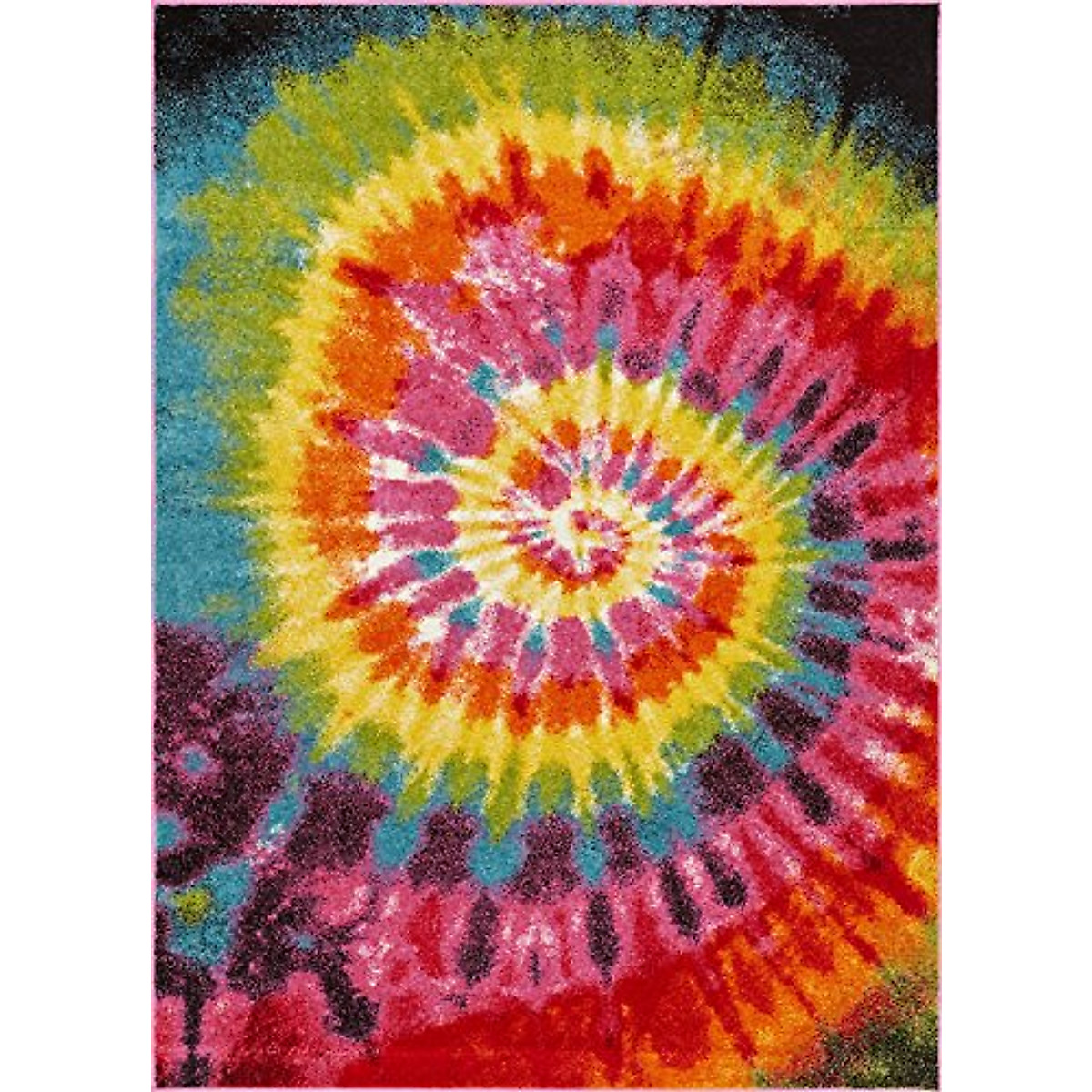 Tie Dye Retro Rainbow Trippy Multi Hippie Red Orange Yellow Green Modern Painting 3X5 (3'3" X 5') Area Rug Easy Clean Stain Fade Resistant Shed Contemporary Geometric Art Thick Soft Plush