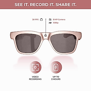 GoVision Royale Ultra High Definition Video Camera Sunglasses |8MP Camcorder | Wide Angle View, Unisex Design, Stylish and Lightweight Frame Rose Gold