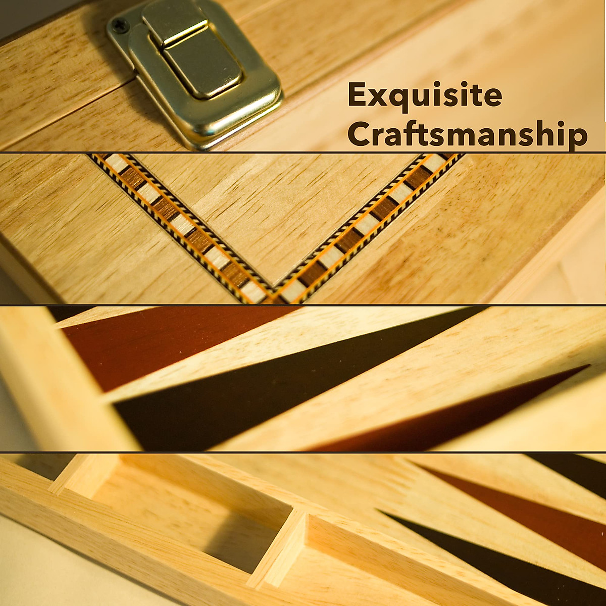 Sterling Games Wooden Backgammon Set for Adults, 15" Foldable Backgammon Board Game Set with Travel Handle and Metal Clasps