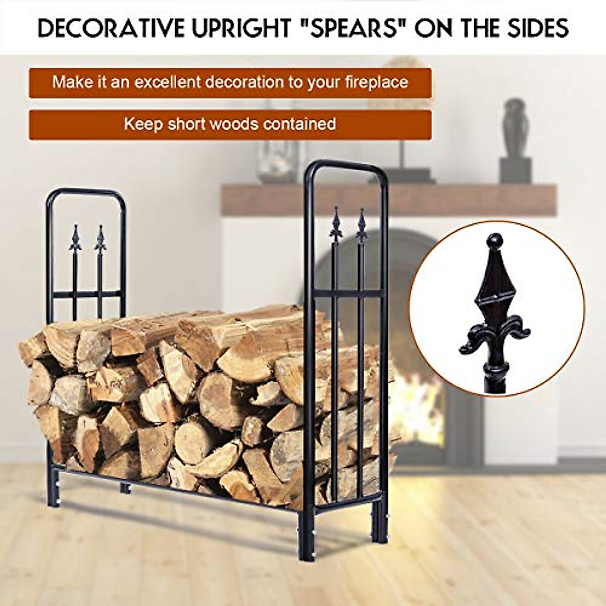 Goplus Firewood Log Rack Indoor Outdoor Fireplace Storage Holder Logs Heavy Duty Steel Wood Stacking Holder Kindling Wood Stove Accessories Tools Accessories (4 Feet)