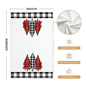 ARKENY Christmas Kitchen Towels Set of 2,Black Buffalo Plaid Xmas Tree Dish Towels 18x26 Inch Drying Dishcloth,Farmhouse Home Decoration AD008