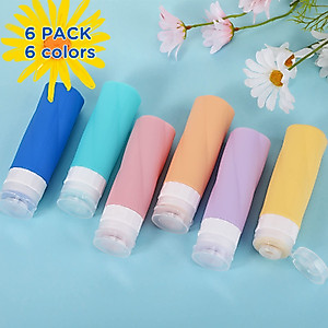 6 Pcs Travel Bottles for Toiletries Leak Proof Travel Containers 3 oz Squeezable Silicone Toiletry Bottles Travel Tubes Refillable Liquid Travel Accessories for Cosmetic Shampoo Conditioner Lotion