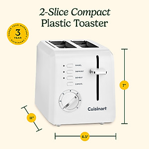 Cuisinart CPT-122 Compact Plastic 2-Slice Toaster, White