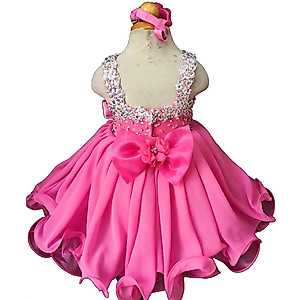 Jenniferwu G466 Infant Toddler Baby Newborn Little Girl's Pageant Party Birthday Dress Bubble Pink Size 18-24M