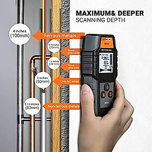 789 Stud Finder, 4 in 1 Sensor Wall Scanner, with Digital LCD display, Automatic Calibration and Sound Alarm, 3 Signal Lamp Prompts, for Wood AC Wire Metal Stud Detection - DMS03, Orange