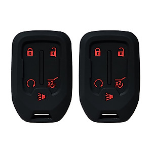 2 Pcs Smart Key Fob Cover Case Protector Fit for GMC Acadia Terrain Yukon Chevrolet Suburban Tahoe Keyless Entry Remote Fob Skin Jacket Holder Key Protection Case (Black with red)
