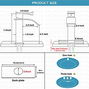 Midanya Waterfall Spout Bathroom Faucet Single Handle 1 Hole Bathroom Sink Faucet,Modern RV Lavatory Vanity Basin Faucet with 6 Inch Deck Plate for 1 or 3 Hole and Water Hose,Brushed Nickel