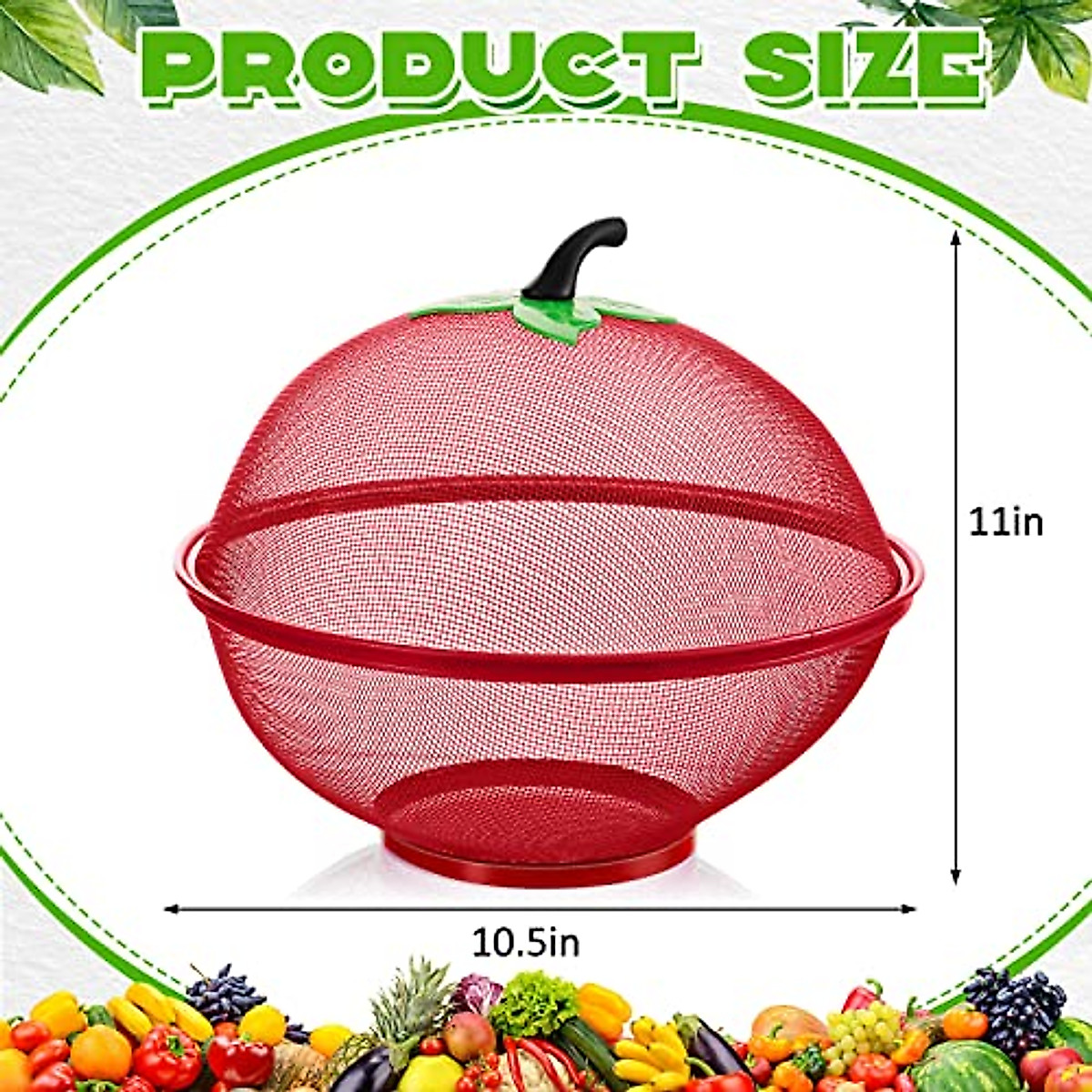 2 Pieces Apple Shaped Fruit Basket Red Metal Wire Mesh Holder Covered Fruit Bowl for Kitchen Counter Mesh Fruit Holder Fruits Storage Drain Basket Apple Basket Food Strainers for Banana Vegetables