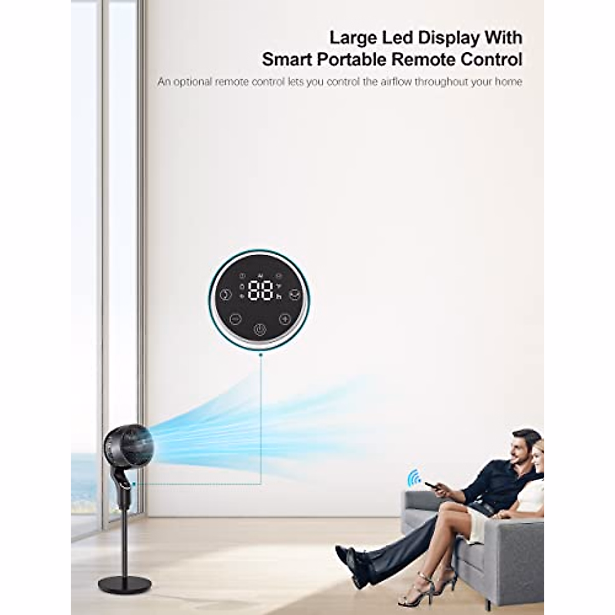 Pedestal Fan for Bedroom,VCK 42“ Standing Floor Fan with 360° Oscillating Air Circulator,32 Speeds,4 Modes,24db Ultra Quiet DC Motor,24H Timer,Child Lock,Smart Remote Control for Home, Office, Indoor