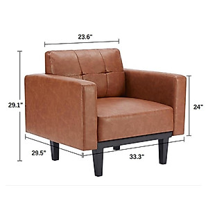 AYEASY Mid-Century Modern Leather Accent Set of 2, Oversized Upholstered Single Sofa Chair with Wood Base & Legs, Comfy Living Room Armchairs for Apartment Bedroom Office Study, Cognac/Espresso, Brown