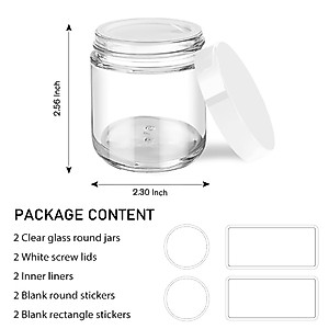 2 Pack Small Glass Jar with Lid, Tecohouse 4 oz Glass Jars with Stickers, Glass Lotion Jars with Lids & Inner Liners, Toiletries Container for Slime, Makeup, Cream, Lotion, Cosmetic