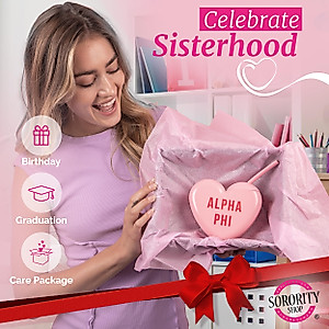 Sorority Shop Phi Mu Tumbler with Straw - Candy Heart Shaped 16 Oz Tumbler with Lid and Silicone Straw, Reusable Plastic Cup with Screen Printed Sorority Name for any Cold Drink