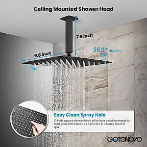 gotonovo Bathroom Matte Black 10 Inch Rainfall Shower Head Ceiling Mount with Handheld Spray Shower Mixer Faucet Luxury High Pressure Shower Combo Set Rough-in Valve and Shower Trim Included