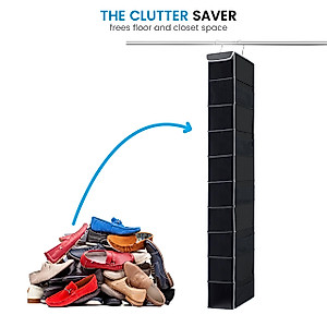 ZOBER Hanging Shoe Organizer for Closet - 10-Shelf Hanging Shoe Rack W/Side Mesh Pockets - 1 Pack Space Saving Shoe Holder (Black)