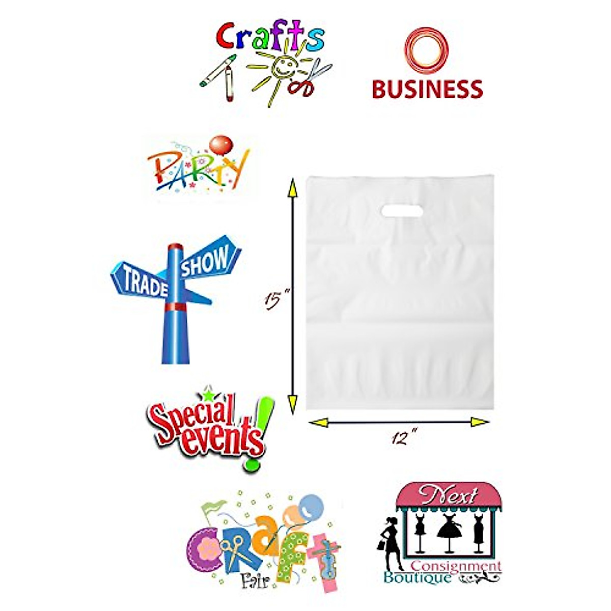 100 Extra Durable 2.5mil 12x15 Clear Merchandise bags Die Cut Handle-Semi-Glossy finish-Anti-Stretch. For Retail store plastic bags, Party favors, Handouts and more by Best Choice (Clear)