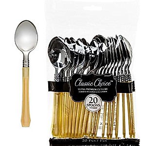 Amscan Classic Choice Premium Plastic Spoon, Pack of 20, Gold