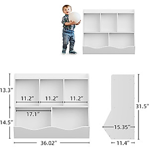IDEALHOUSE Toy Bookcase, Multi Shelf with Cubby Organizer Cabinet for Storage Books and Toys, for Bedroom, Playroom, Kindergarten and Hallway (White)