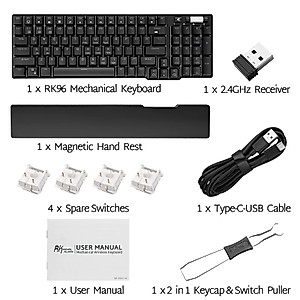RK ROYAL KLUDGE RK96 90% Triple Mode BT5.0/2.4G/USB-C Hot Swappable Mechanical Keyboard with Magnetic Wrist Rest, 96 Keys Wireless Gaming Keyboard with Software, Blue Backlight