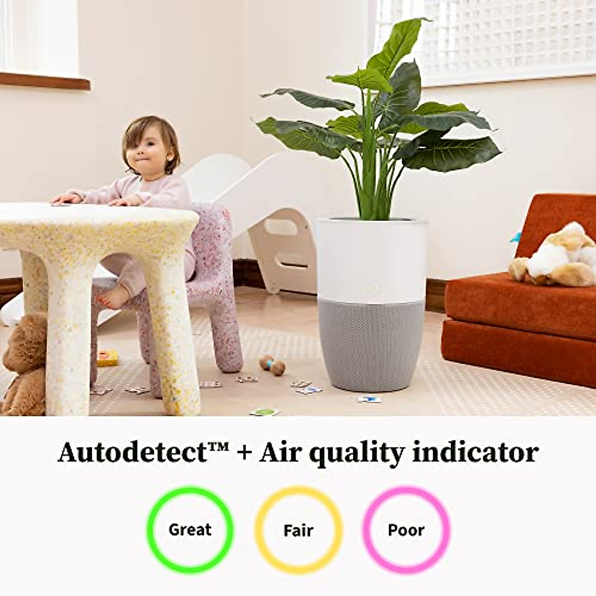 Dupray Bloom™ Air Purifier for Large Rooms with Planter or Custom Accent Table Design | For Home, Bedroom, Office, Dust, Pets | H13 HEPA Air Filtration (Planter, Cloudy Gray)