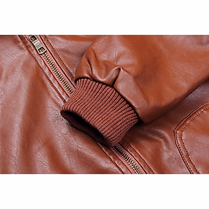 ELUCKFACE Boys Trendy Stand Collar PU Leather Moto Jacket Leather Coat Brown 9-10Years