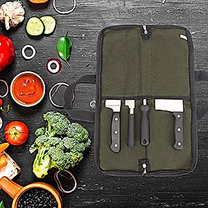 QEES Knife Roll,Heavy Duty Knife Bag,Waxed Canvas knife Case with 4 Slots For Knives & Kitchen Tools,Chef Knife Bag With Handle.Portable Knife Roll Bag For Chefs Culinary Traveling.Knives Pouch