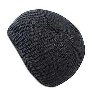 100% Natural Cotton Beanie Skull Cap | Lightweight Single Layer Crochet Cooling Sleep Chemo Caps | Zigzag and Ribbed Patterns (Ribbed - Black)