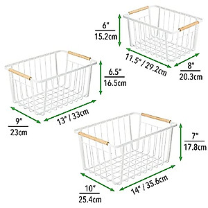 mDesign Metal Farmhouse Wire Organizer Storage Bin Basket with Handle - Rustic Container Organizers for Cabinet, Shelves, Counter, Bathroom, or Kitchen Pantry - Set of 3 - Matte White