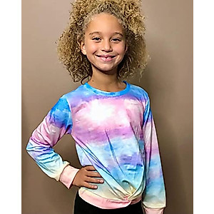 Arshiner Girls Casual Twist Front Light Weight Sweatshirt Tie Dye Printed Long Sleeve Crop Tops Pullover Size 7-8 Years