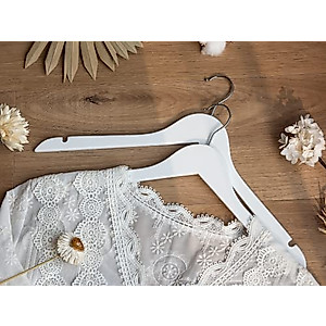 StorageWorks White Wooden Hangers, 10 Pack Slim Natural Wood Hangers, Premium Solid Wood Clothes Hanger for Tank Top, T-Shirt, Strap Dress